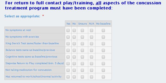 CT Medical Clearance Form - Concussion Training
